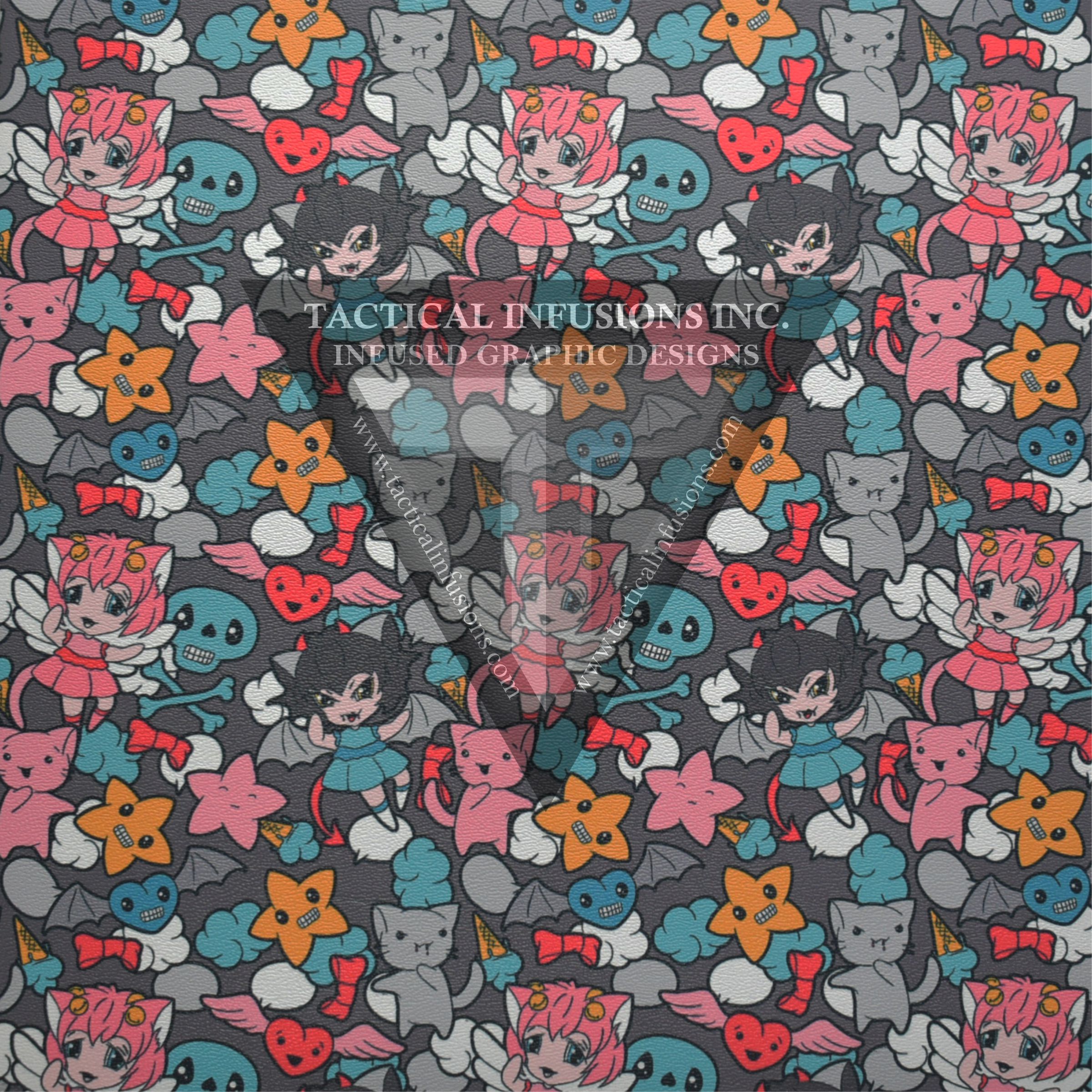 Kawaii Angel and Devil Pattern on White .080"